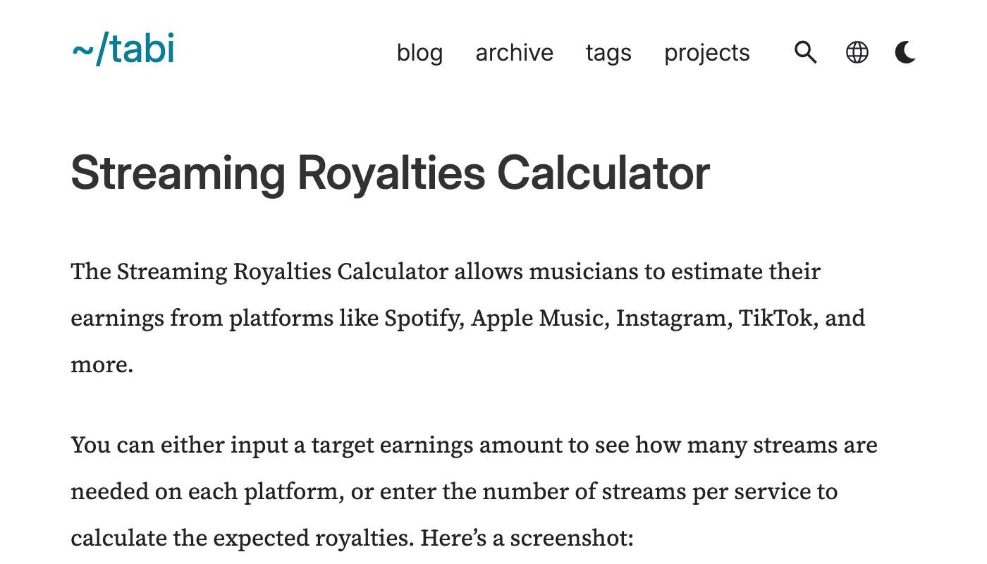 Streaming Royalties Calculator • ~/osc